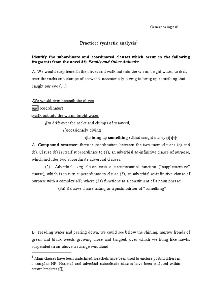 English Syntax Analysis Guide | PDF | Clause | Linguistic Typology
