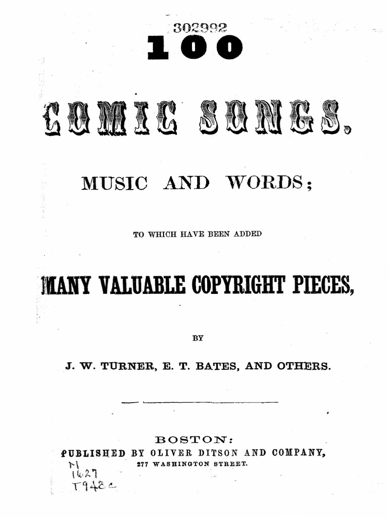 100 Comic Songs - Music and Words - To Which Have Been Added Many ...