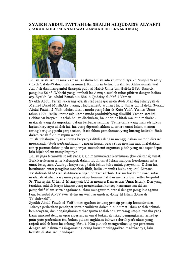 Biografi Syaikh Dr. Abdul Fattah Bin Shalih Qudaisy Al-Yafi'i | PDF