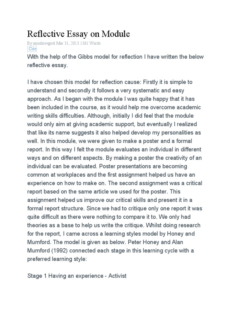 Reflective Essay On Module | PDF | Learning Styles | Cognition