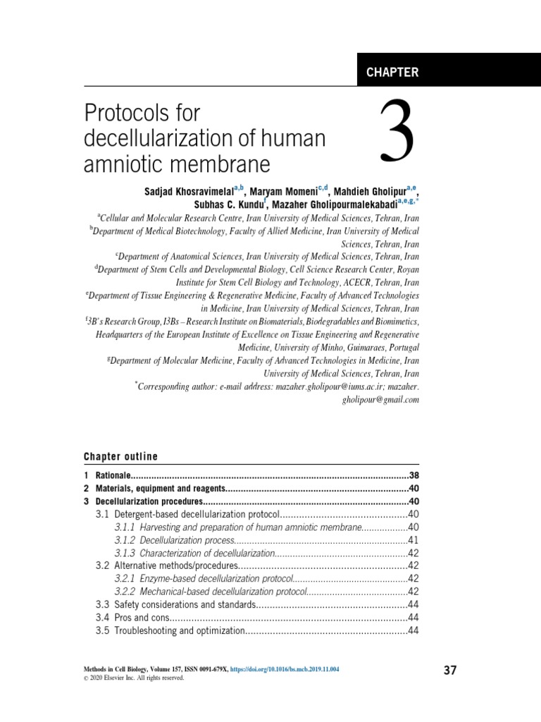 Chapter 3 - Protocols For Decellularization of Human Amniotic Membrane ...