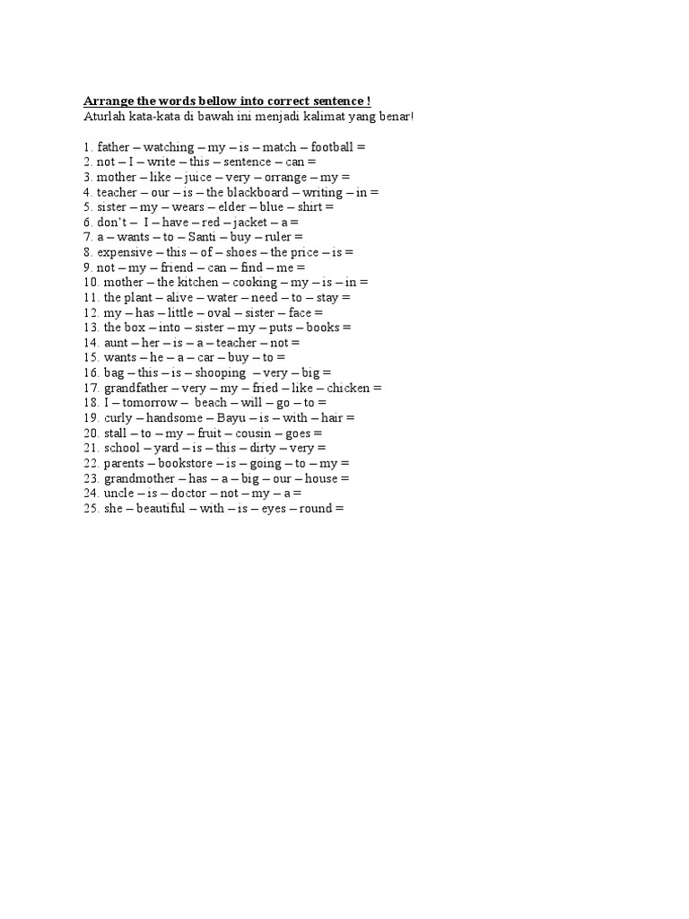 Arrange The Words Bellow Into Correct Sentence | PDF
