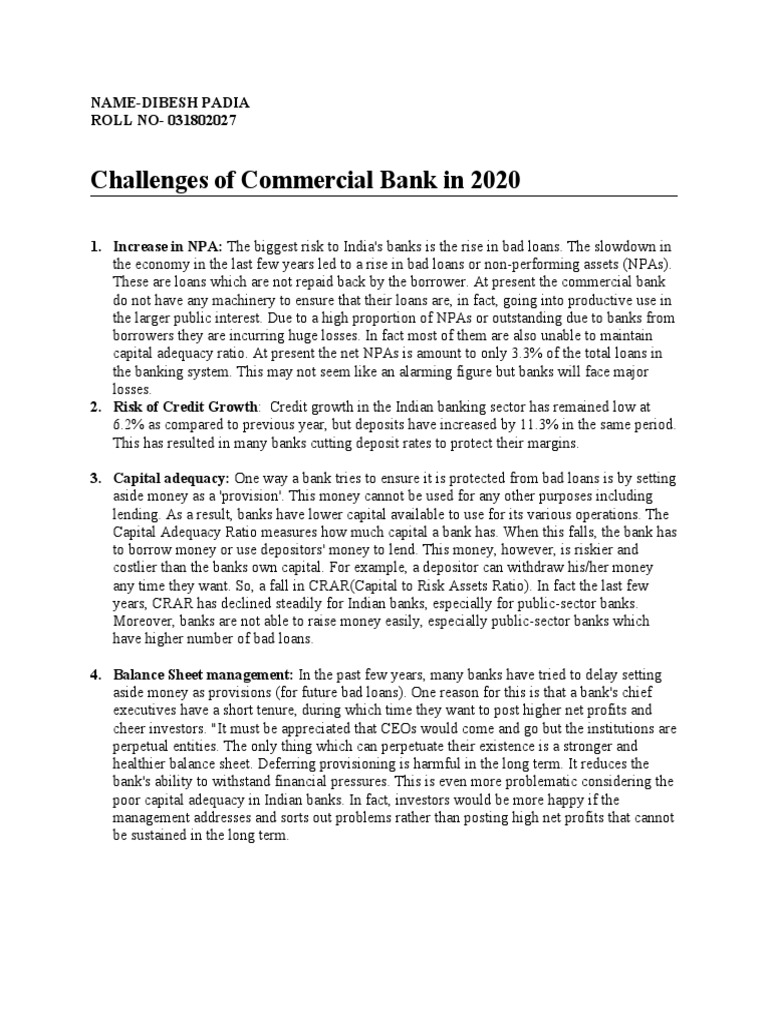 Challenges of Commercial Bank in 2020 | PDF | Capital Requirement | Banks