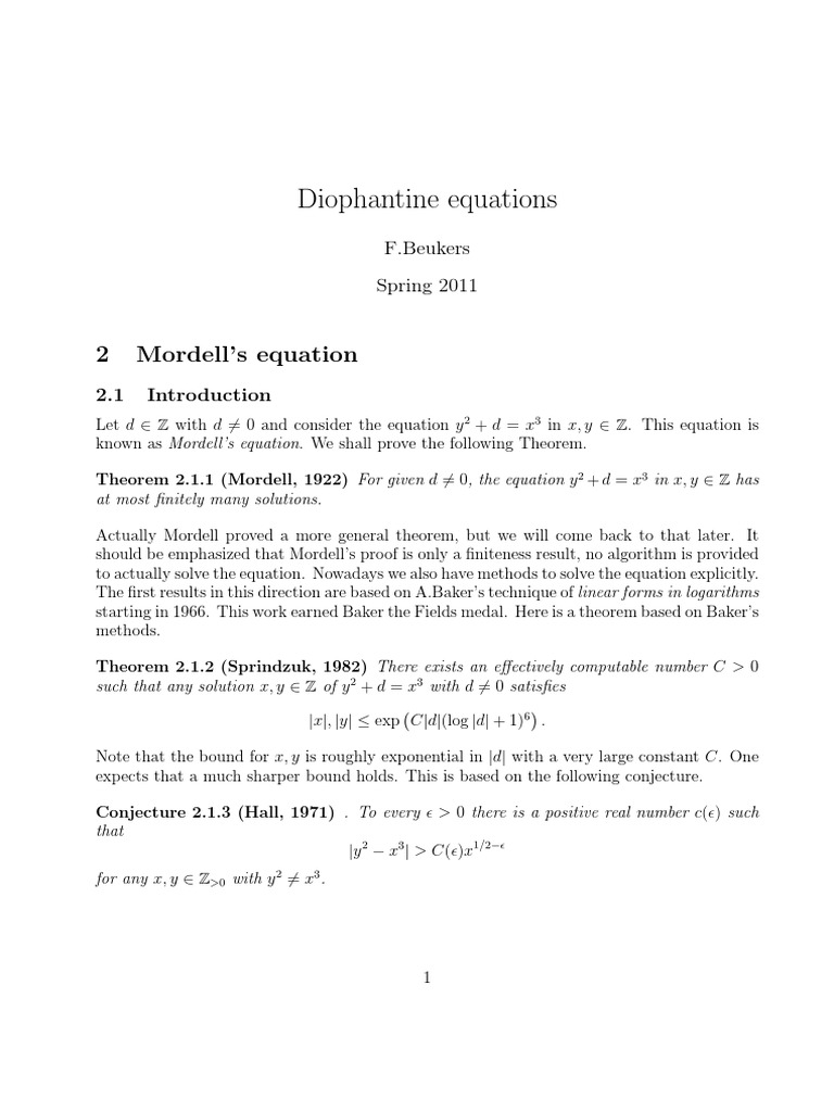 Diophantine Equations: 2 Mordell's Equation | PDF | Measure ...