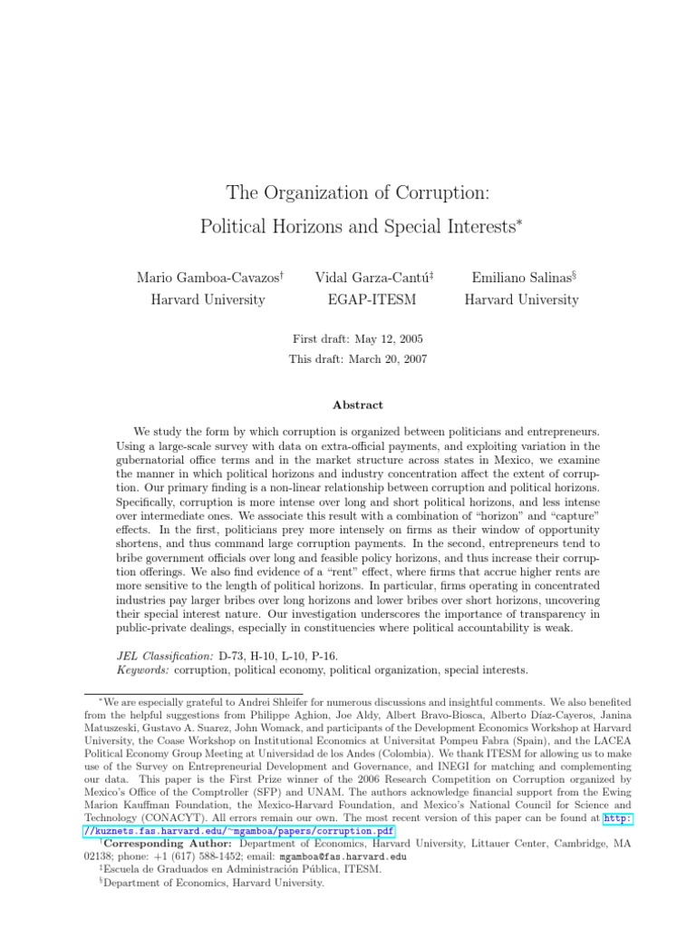 The Organization of Corruption: Political Horizons and Special ...