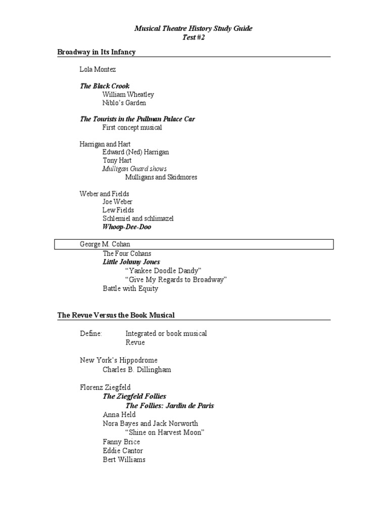 Musical Theatre History Test 2 Study Gudie | PDF | Musical Theatre ...