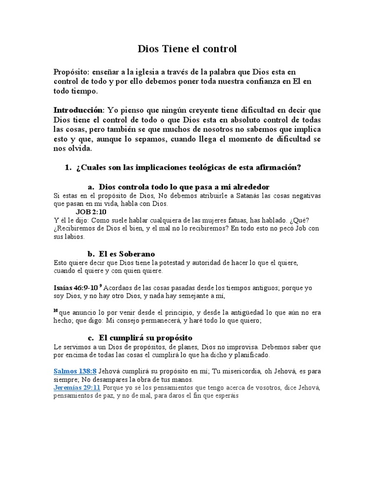 Dios Tiene El Control | PDF | Libro de trabajo | Dios