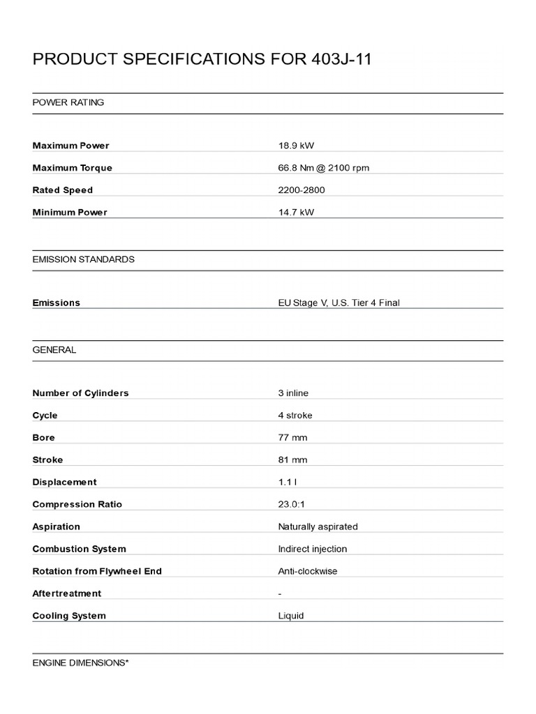 Perkins 403J-11 Engine Specifications | PDF