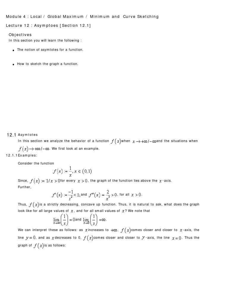Module 4: Local / Global Maximum / Minimum and Curve Sketching Lecture 12: Asymptoes (Section 12 ...