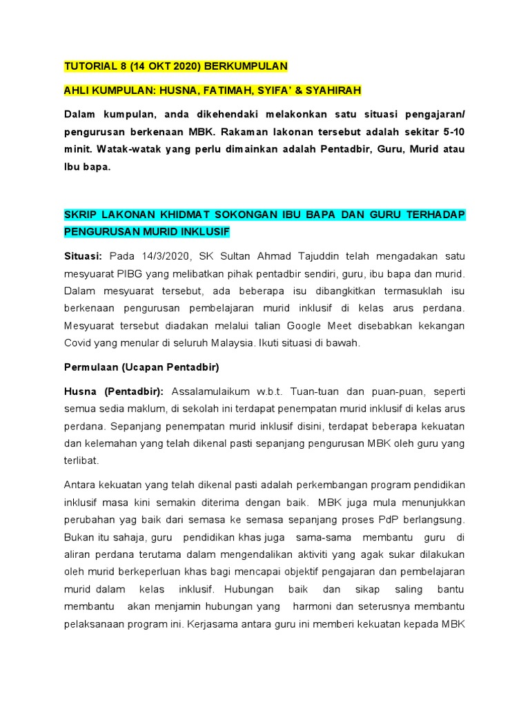 Tutorial 8 (14 Okt 2020) Skrip Lakonan Pengurusan Dan Pembelajaran ...