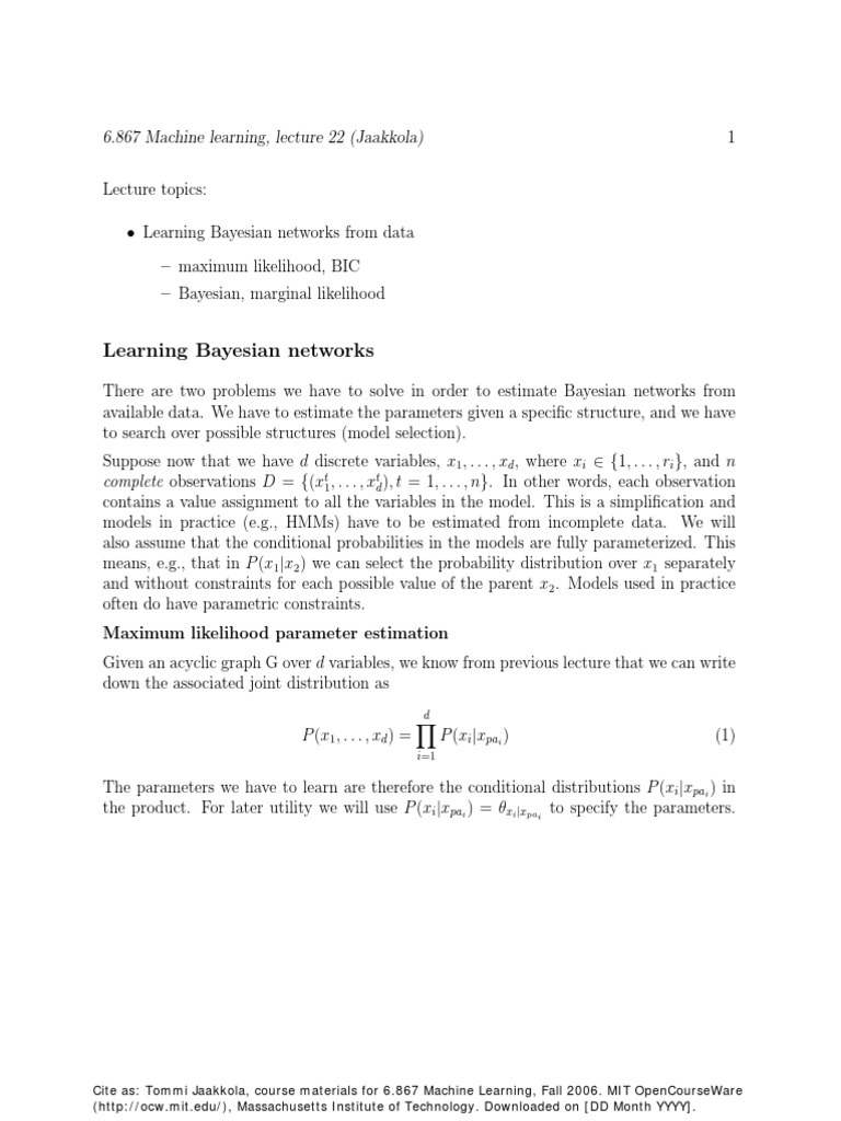 Lec22 PDF | Download Free PDF | Bayesian Network | Mathematical And ...