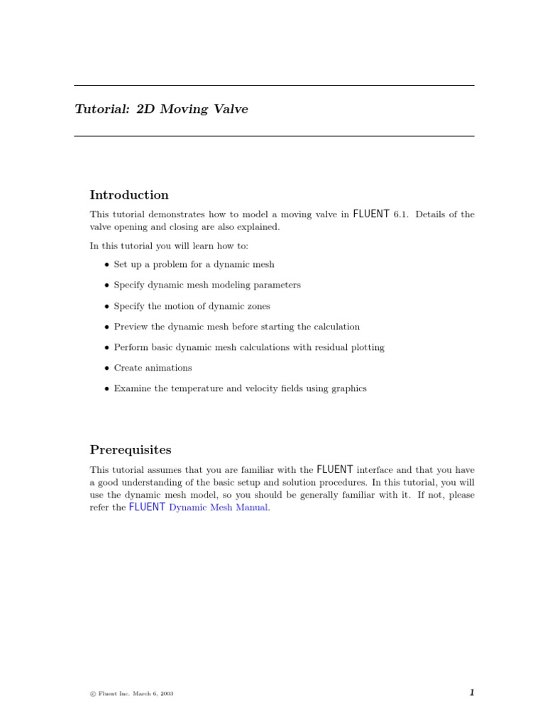 Tutorial: 2D Moving Valve: FLUENT Dynamic Mesh Manual | PDF | Fluid Dynamics | Valve