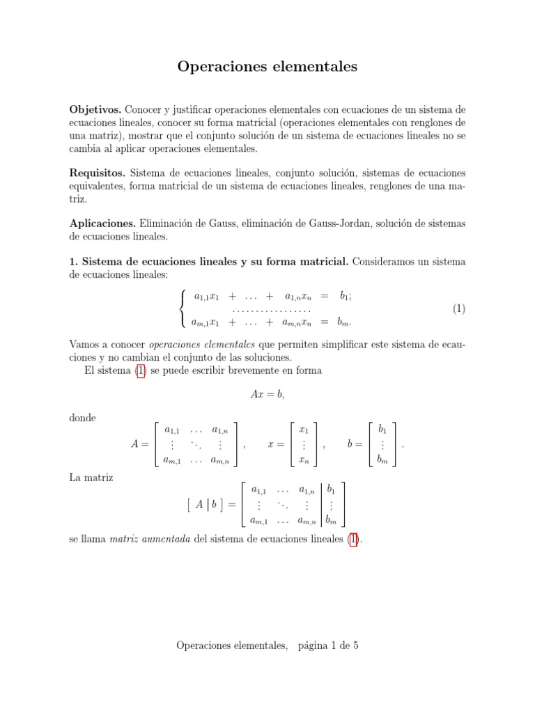 Elementary Operations Es | PDF | Matriz (Matemáticas) | Ecuaciones