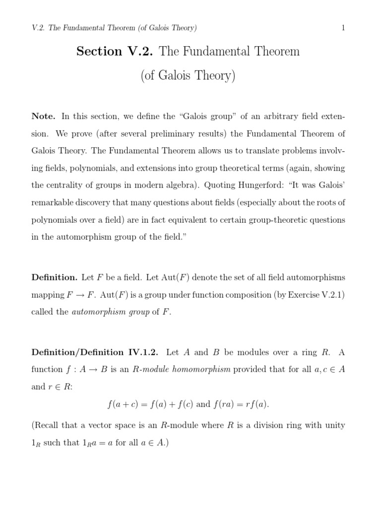 V.2. The Fundamental Theorem (Of Galois Theory) 1 | Download Free PDF ...