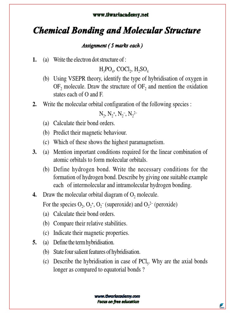 11 Chemistry Chapter 4 Assignment 3 | PDF
