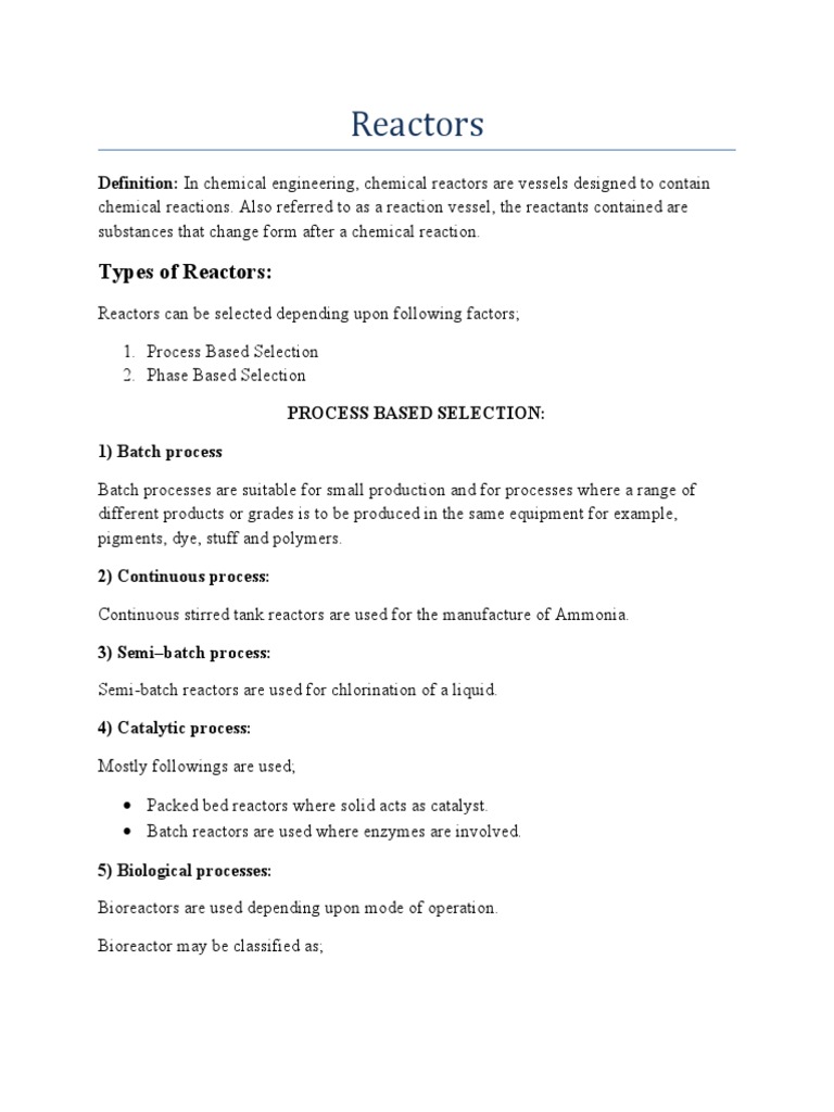 Types of Reactors | PDF