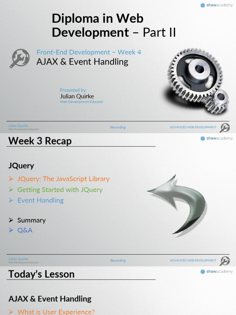 Diploma in Web Development - Part II: AJAX & Event Handling | PDF | Ajax (Programming) | World ...