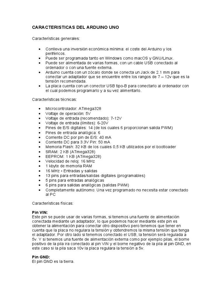 (Final) Caracteristicas Del Arduino UNO | PDF | Arduino | USB