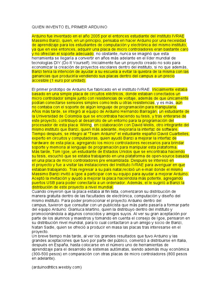 Quien Invento El Primer Arduino | PDF | Arduino | Ingeniería Informática