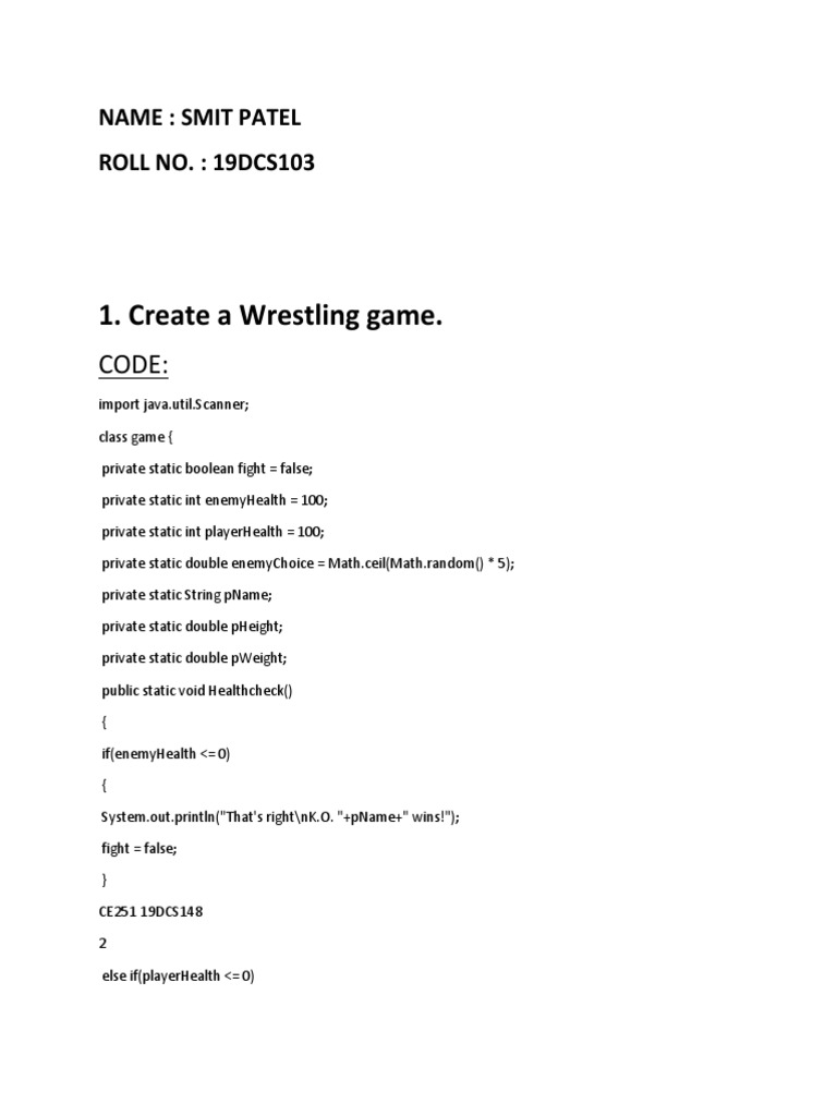 Create A Wrestling Game.: Code | PDF | Sports | Teaching Mathematics