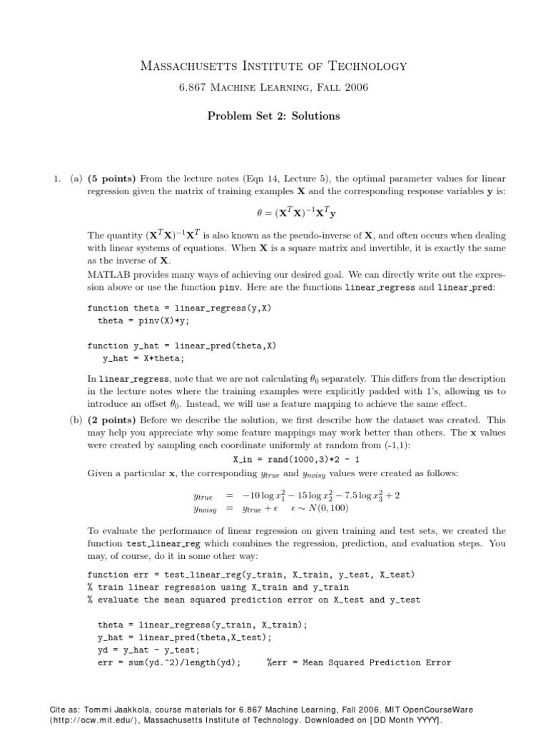 Massachusetts Institute of Technology: 6.867 Machine Learning, Fall 2006 Problem Set 2 ...