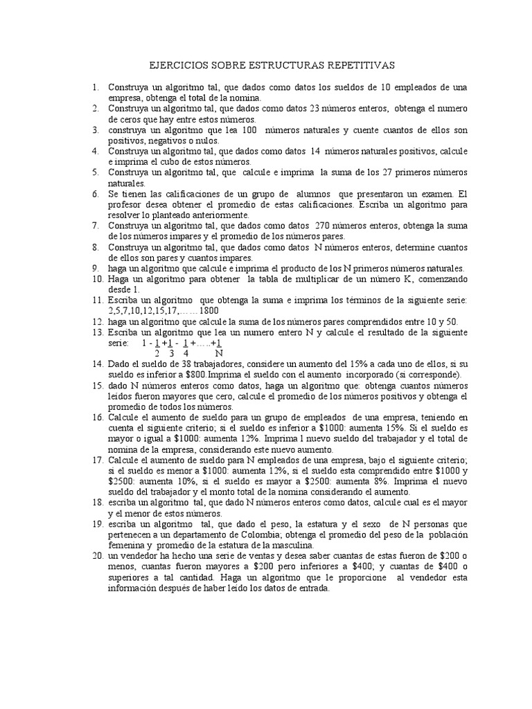 Ejercicios Sobre Estructuras Repetitivas | PDF | Entero | Algoritmos