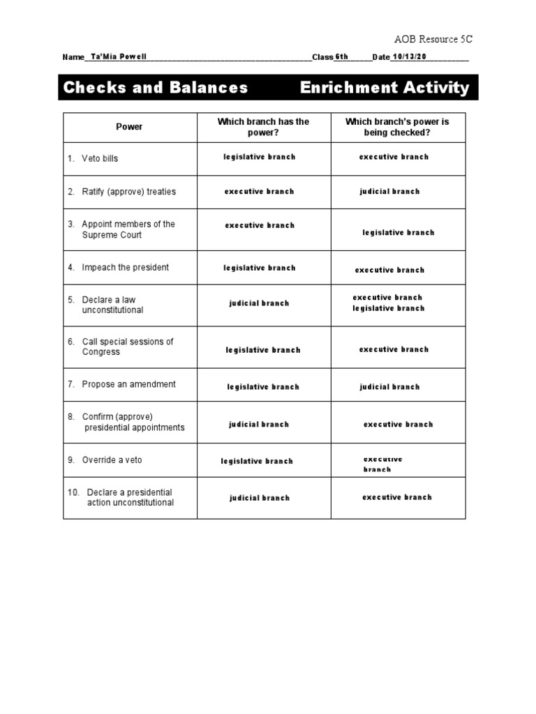 Checks and Balances Activity | PDF