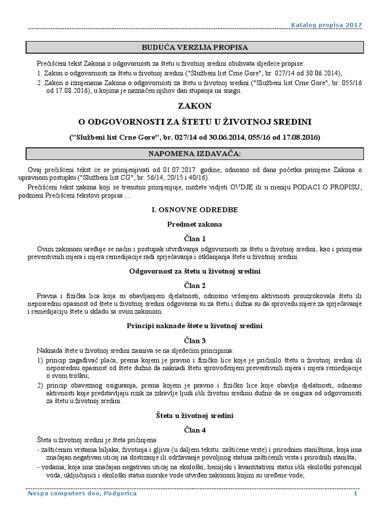 Zakon o Odgovornosti Za Stetu U Zivotnoj Sredini | PDF