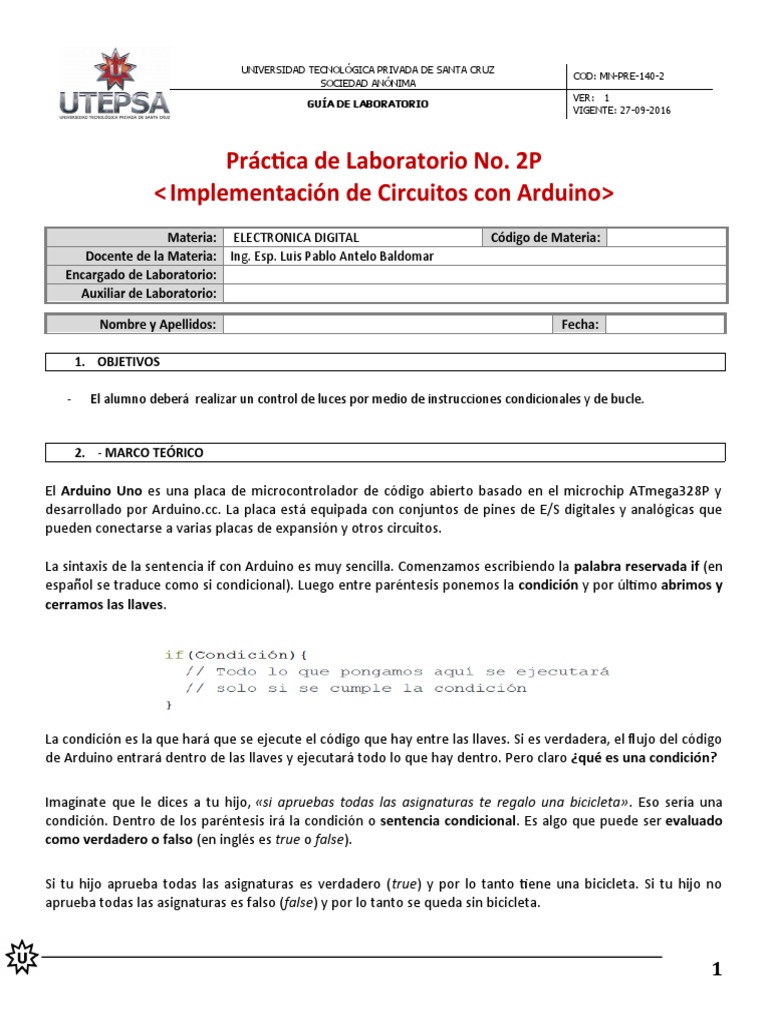 Guia de Laboratorio # 2P Electronica Digital | PDF | Arduino | Programación de computadoras