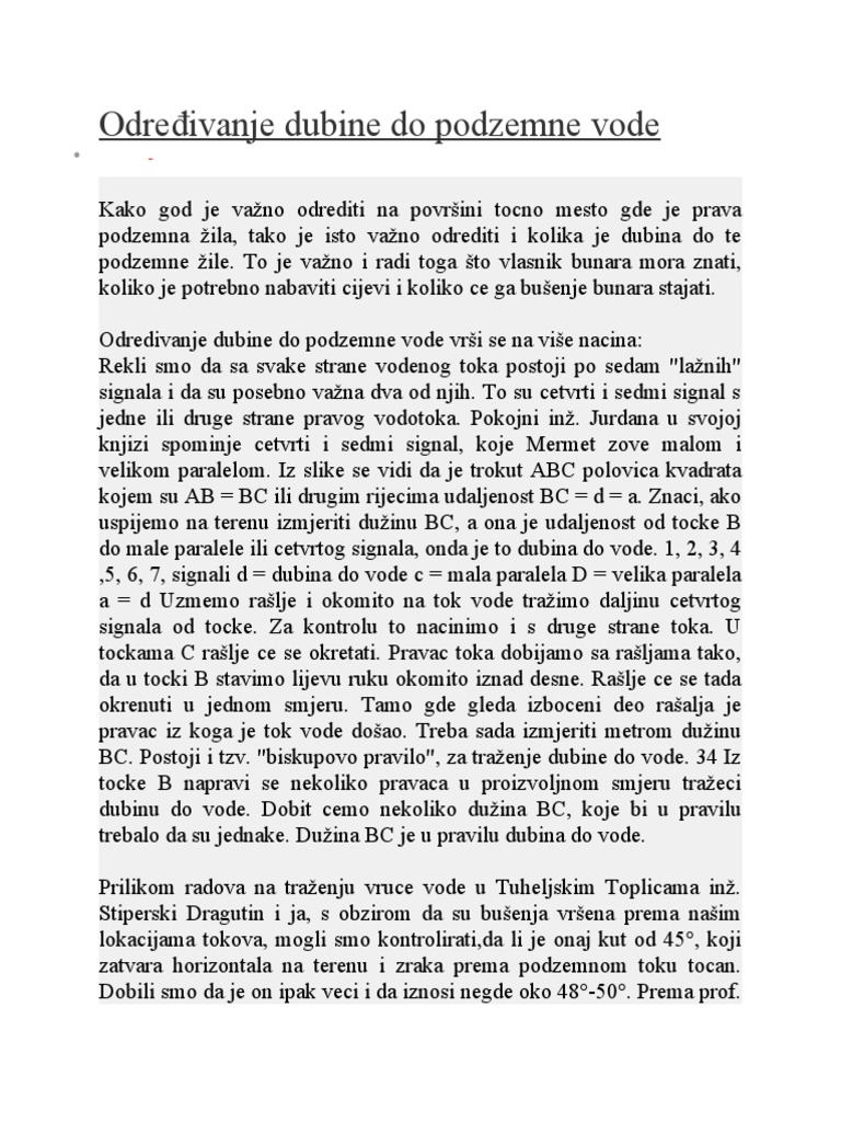 Određivanje Dubine Do Podzemne Vode | PDF