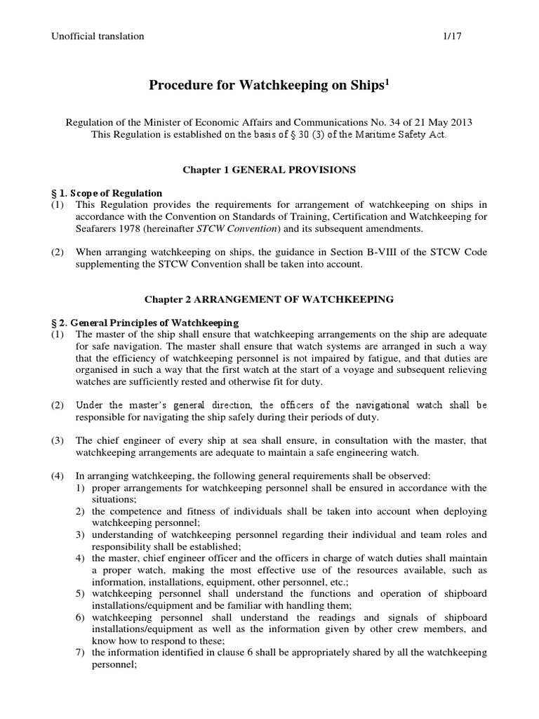 Procedure For Watchkeeping On Ships: Chapter 1 General Provisions 1 ...