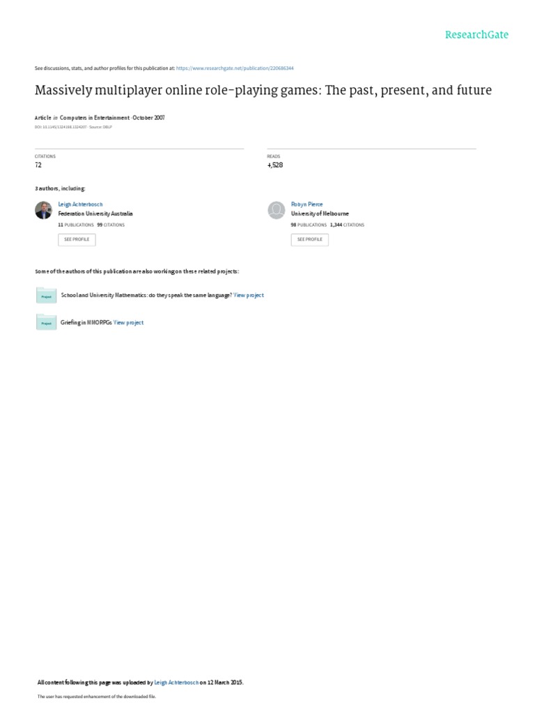 Massively Multiplayer Online Role-Playing Games: The Past, Present, and ...