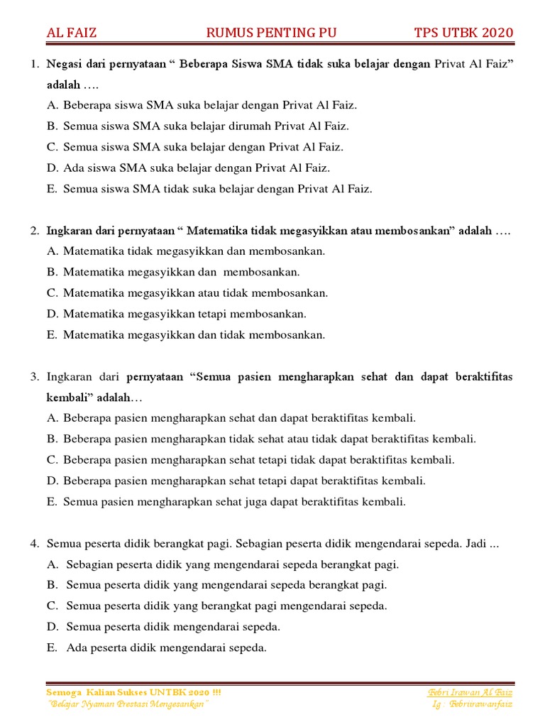 Rumus Negasi dan Silogisme PU | PDF | Seni & Disiplin Bahasa | Kajian ...