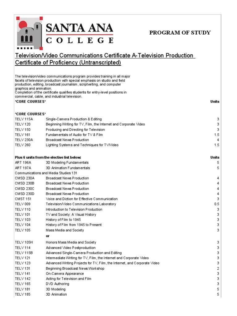 Television Video Communications Certificate A-Television Production ...
