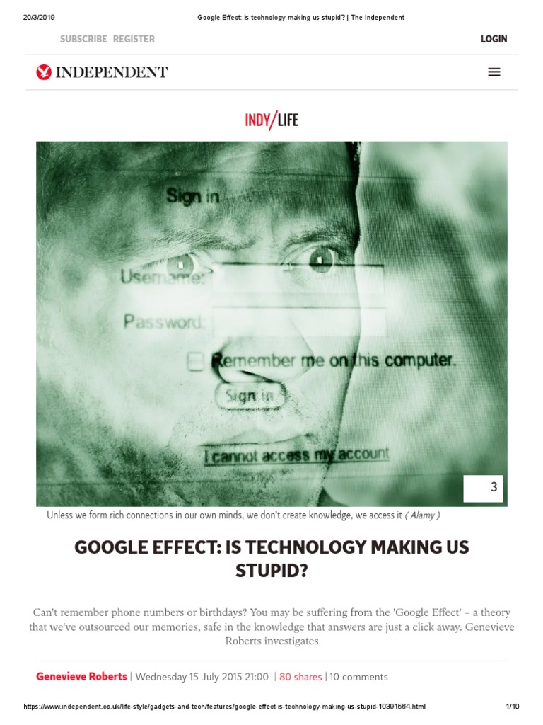 The Google Effect on Memory and Intelligence | PDF | Memory | Internet