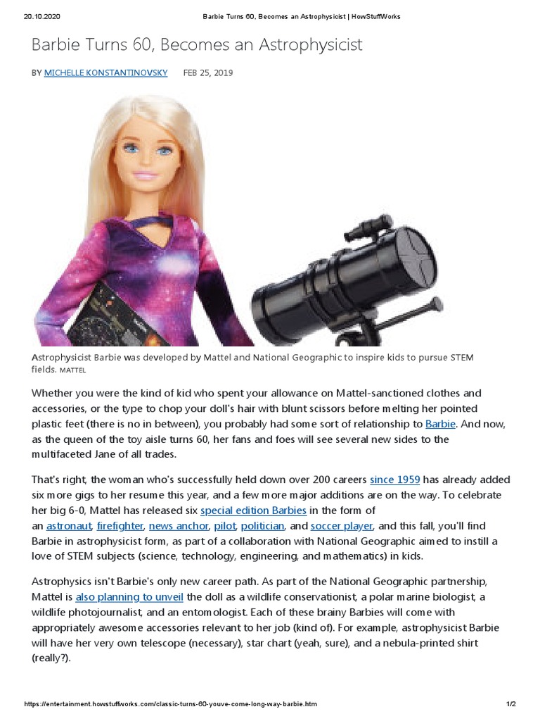 Barbie Turns 60, Becomes An Astrophysicist - HowStuffWorks | PDF | Barbie