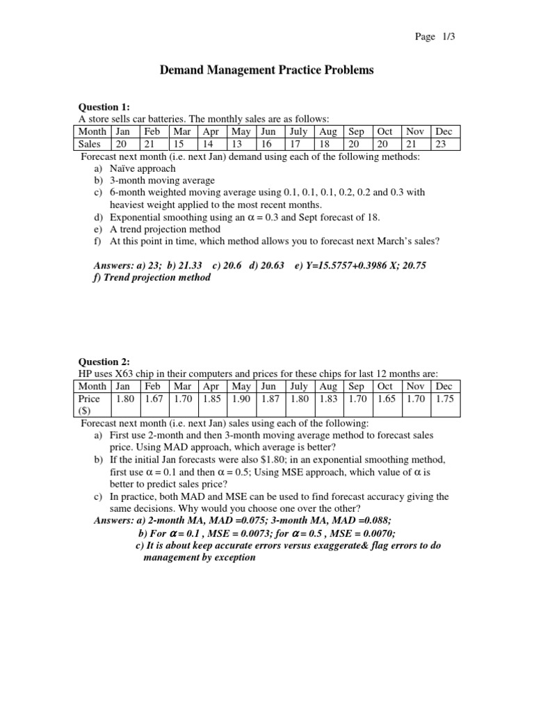 Demand Management Practice Problems | PDF | Moving Average | Forecasting
