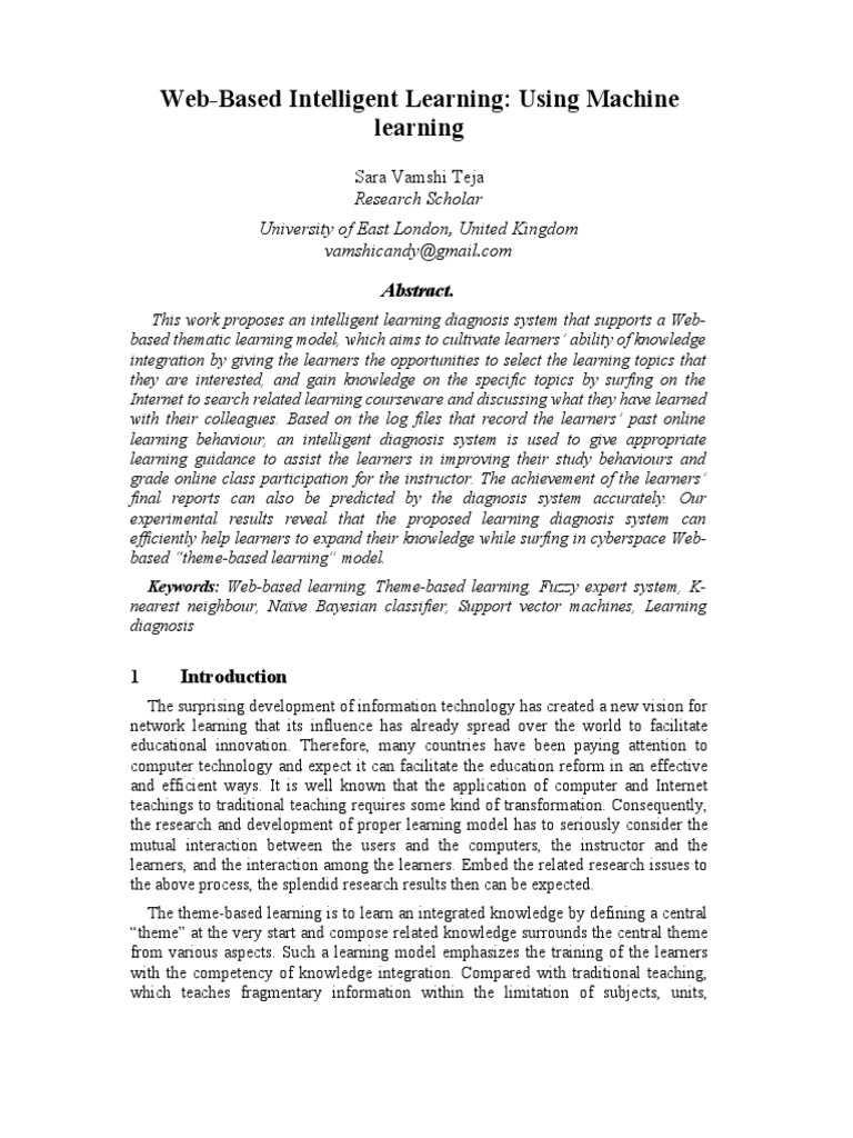 Web-Based Intelligent Learning Using Machine Learning | PDF | Statistical Classification ...