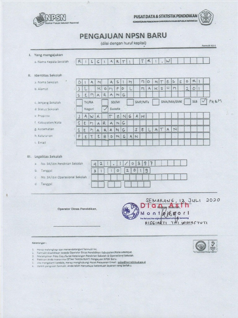 Pengajuan NPSN Dan SK | PDF