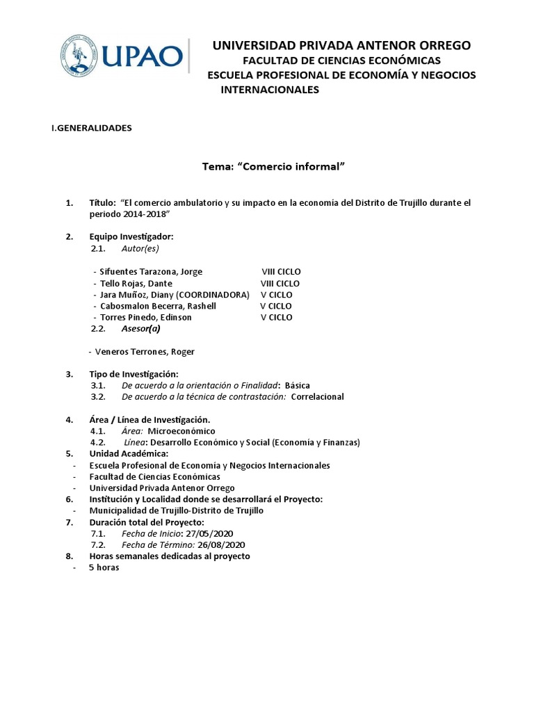Comercio Informal-Trabajo de Investigación | PDF | Desempleo | Ciencias ...