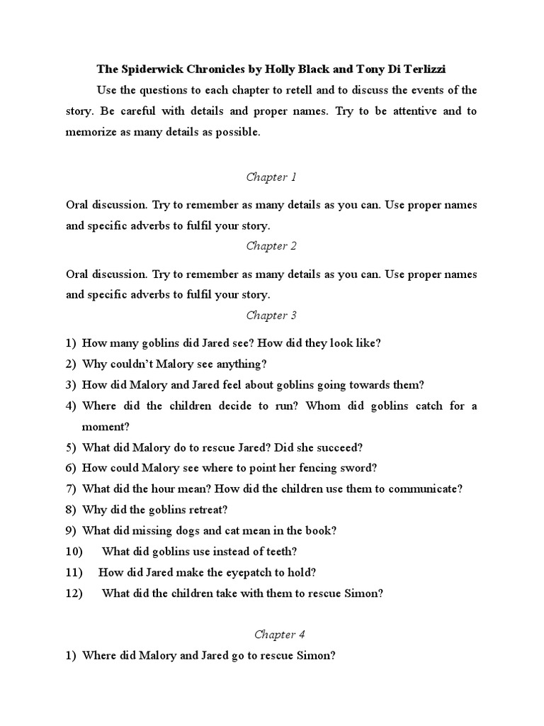 Spiderwick Chronicles Chapter Discussion Guide | PDF