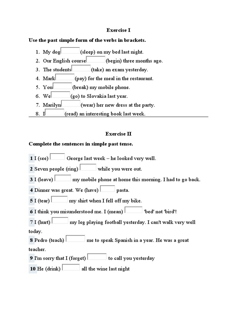 Past Simple - Exercises On Irregular Verbs - 2 | PDF | Linguistic ...