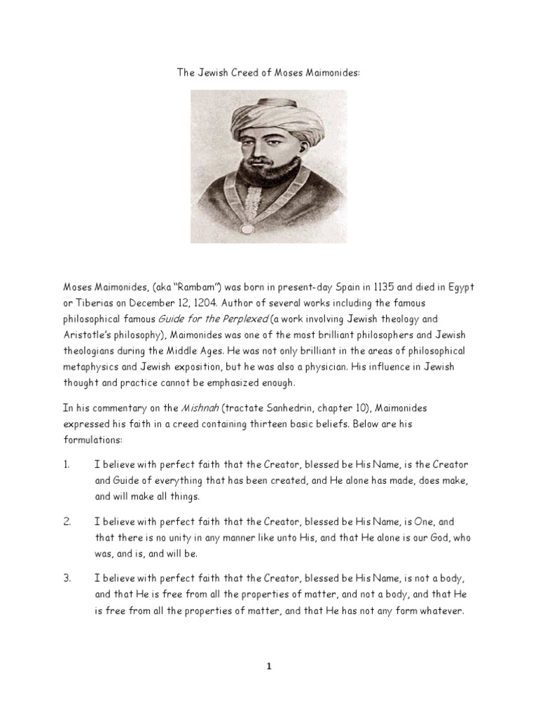 The Jewish Creed of Moses Maimonides | PDF | Maimonides | Jews And Judaism