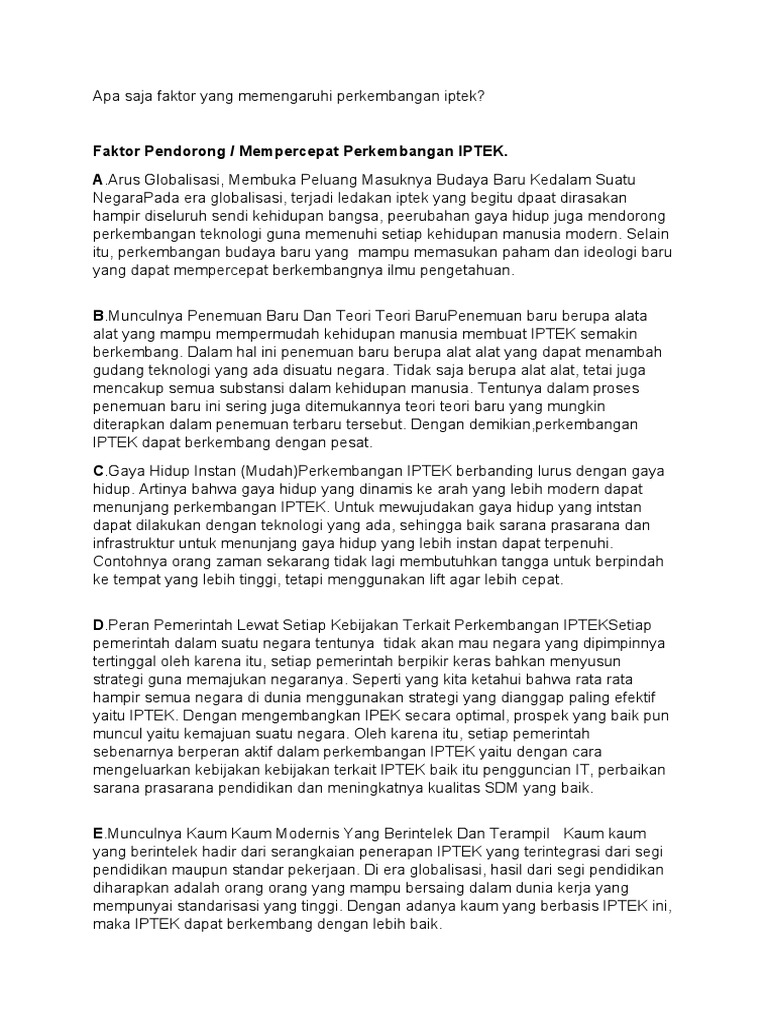 Faktor Perkembangan Iptek | PDF