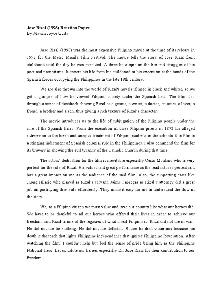 Jose Rizal Reaction Paper | PDF Jose Rizal Reaction Paper | PDF