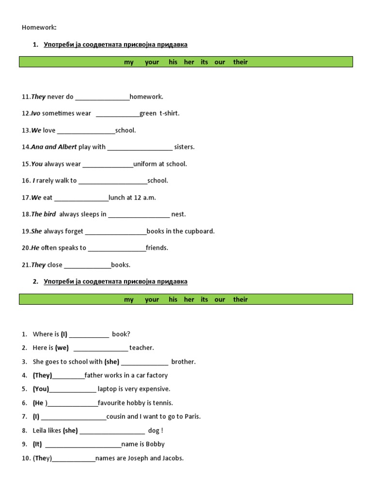 Personal Pronouns and Possessive Adjectives Worksheet | PDF