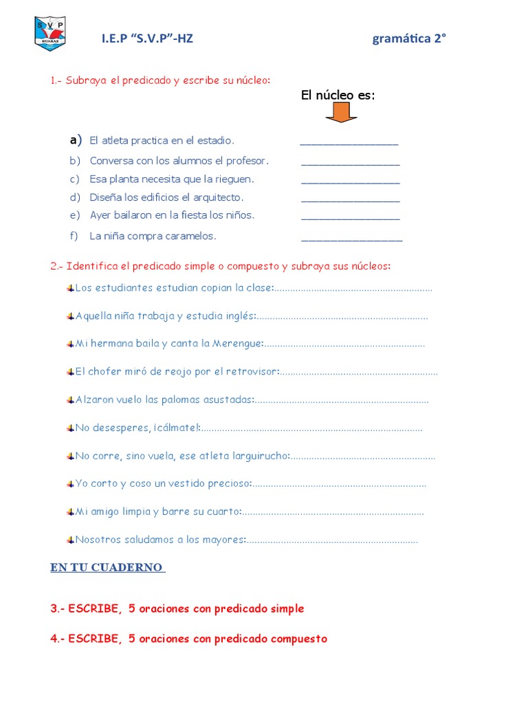 Reconoce y Escribe El Predicado Simple y Compuesto | PDF