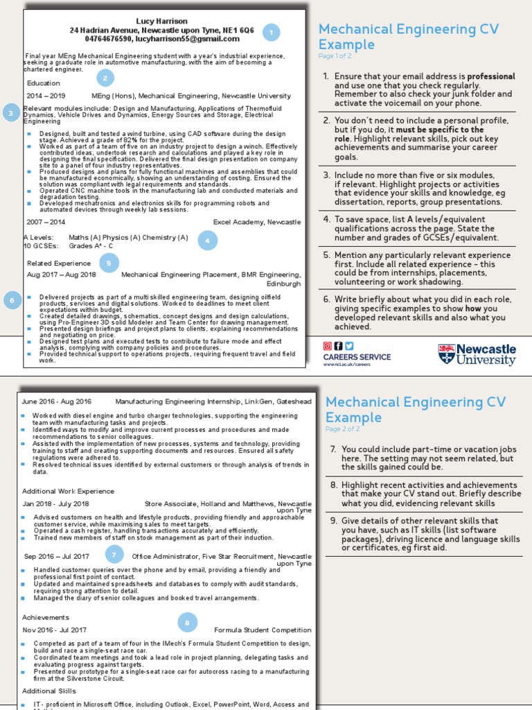 Mechanical Engineering CV Example | PDF