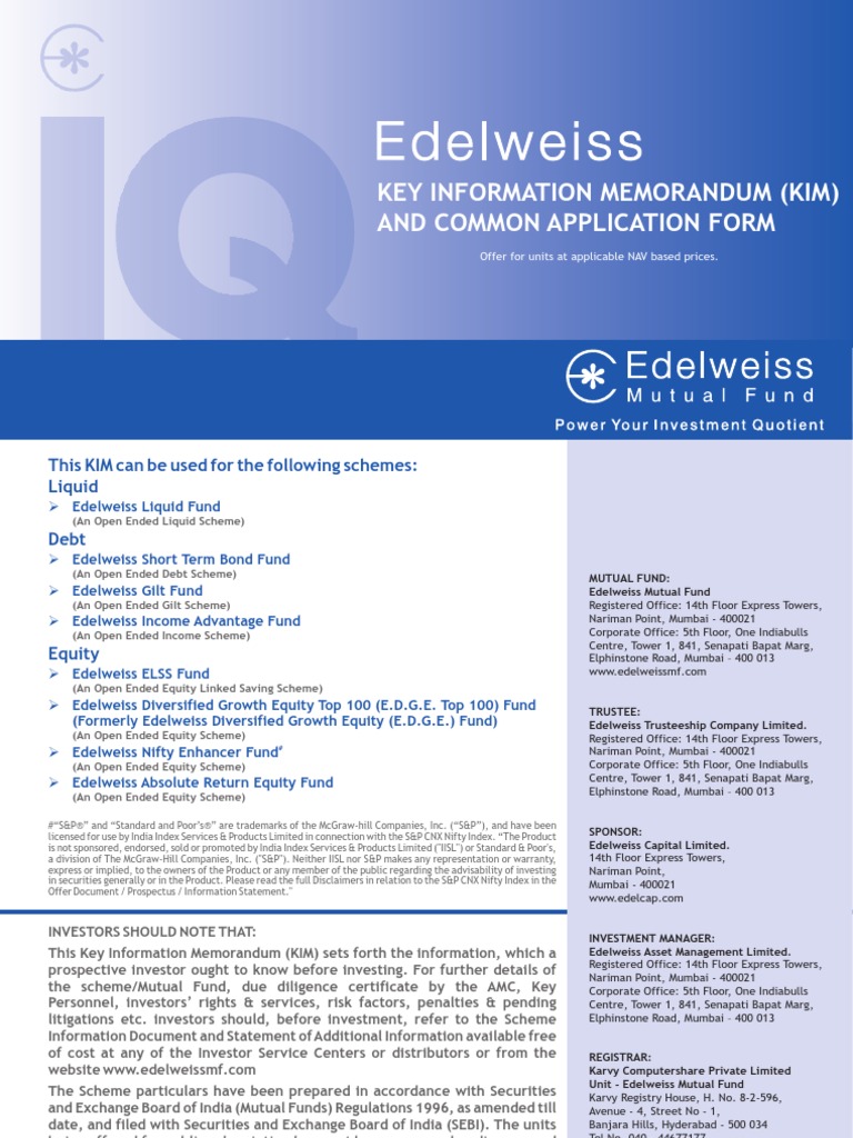 Key Information Memorandum (Kim) and Common Application Form | PDF | Securitization | Securities ...