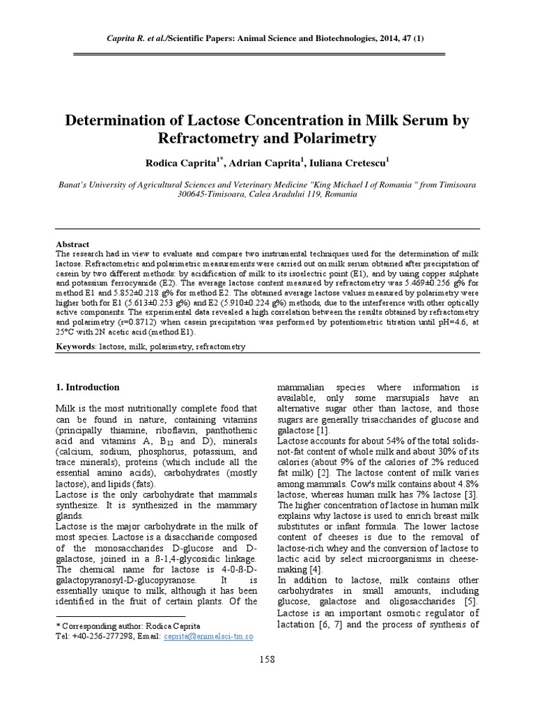 Determination of Lactose Concentracion in Milk Serum by Refractometry ...